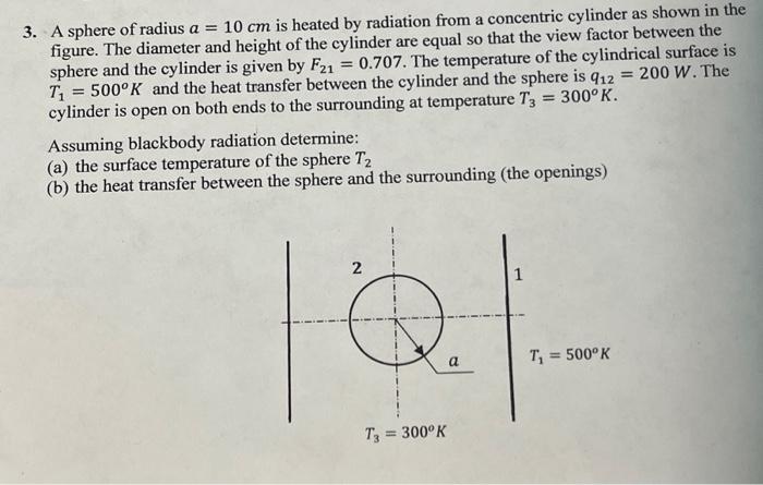 Solved 3. A sphere of radius a=10 cm is heated by radiation | Chegg.com