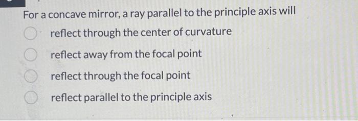 Solved For a concave mirror, a ray parallel to the principle | Chegg.com