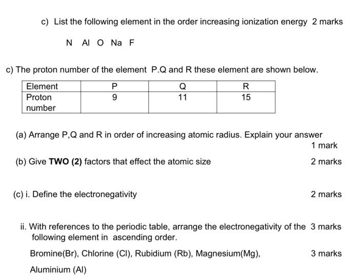 [Solved]: a) The table below show the proton number for thr