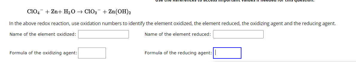 Solved ClO4-+Zn+H2O→ClO3-+Zn(OH)2In the above redox | Chegg.com