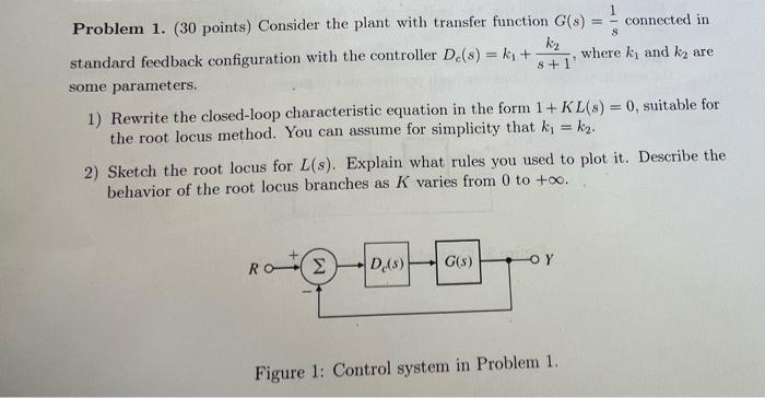 Solved RO-Σ De(s) G(s) = ΟΥ̓ 1 Problem 1. (30 points) | Chegg.com