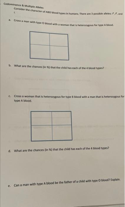 Solved Codominance & Multiple Alleles Consider the character | Chegg.com