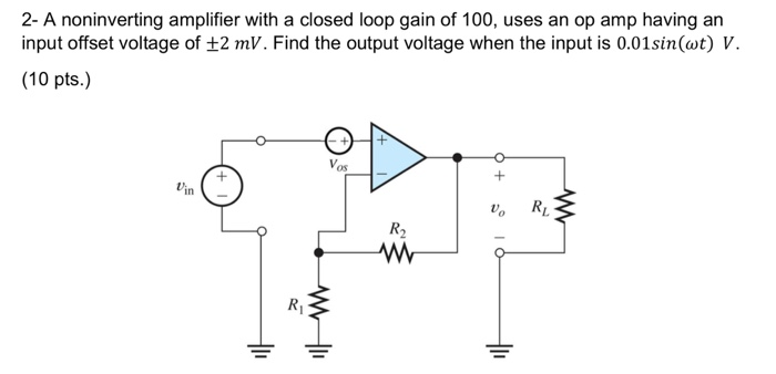 Solved 2- A noninverting amplifier with a closed loop gain | Chegg.com