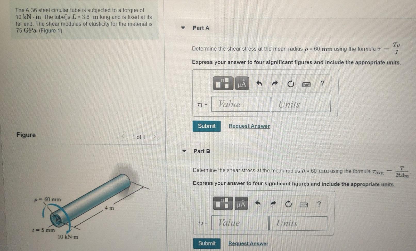 Solved The A-36 steel circular tube is subjected to a torque | Chegg.com