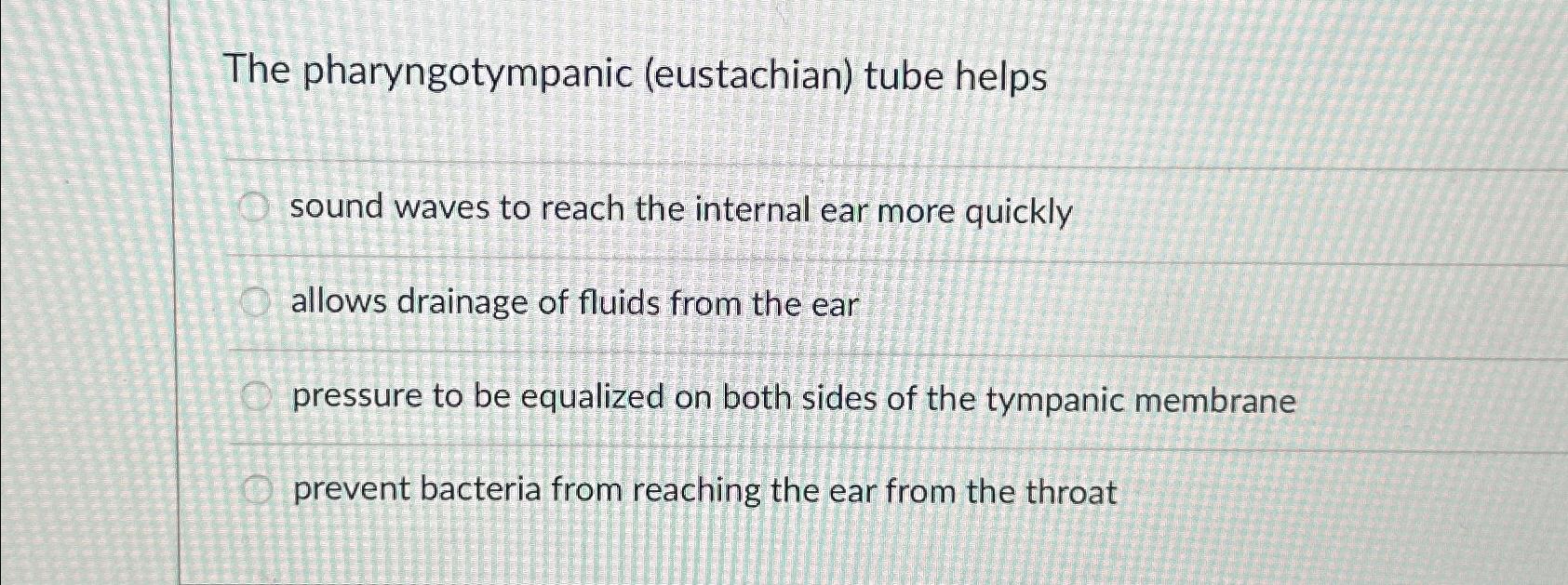 Solved The pharyngotympanic (eustachian) ﻿tube helpssound | Chegg.com