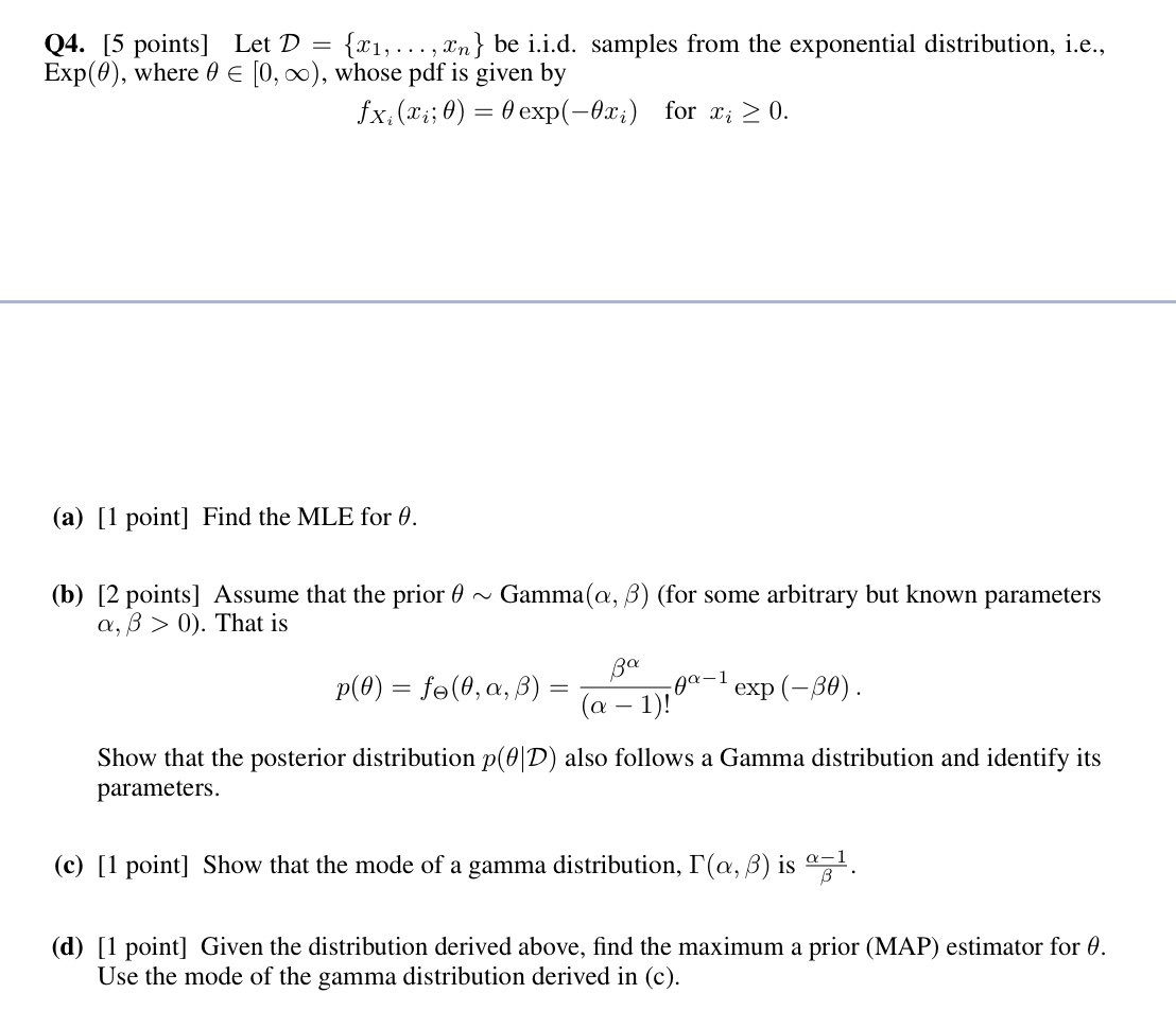 Solved Q4. [5 ﻿points] ﻿Let D={x1,dots,xn} ﻿be i.i.d. | Chegg.com