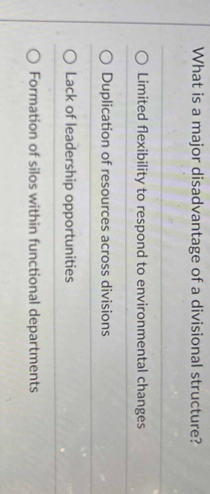 Solved What is a major disadvantage of a divisional | Chegg.com