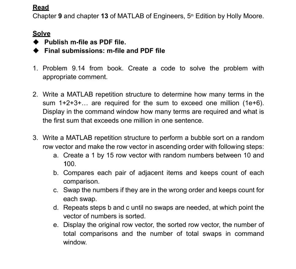 Read Chapter 9 and chapter 13 of MATLAB of Engineers, | Chegg.com