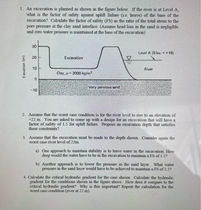 Solved 1. An excavation is planned as shown in the figure | Chegg.com