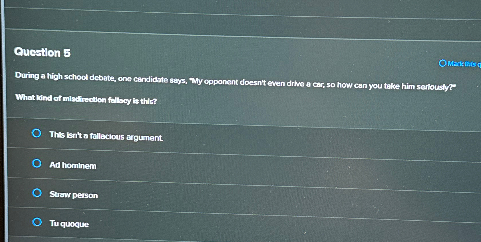 Solved Question 5During a high school debate, one candidate | Chegg.com