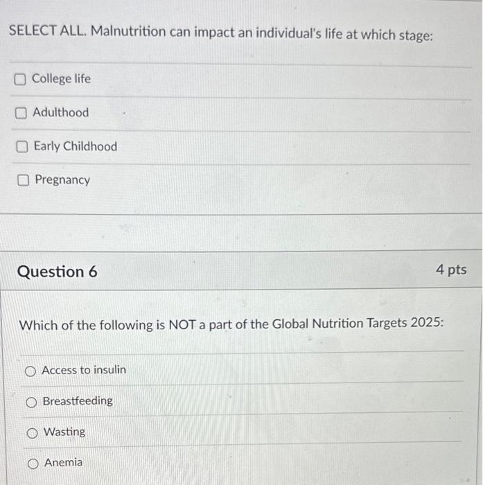 Solved SELECT ALL. Malnutrition can impact an individual's | Chegg.com
