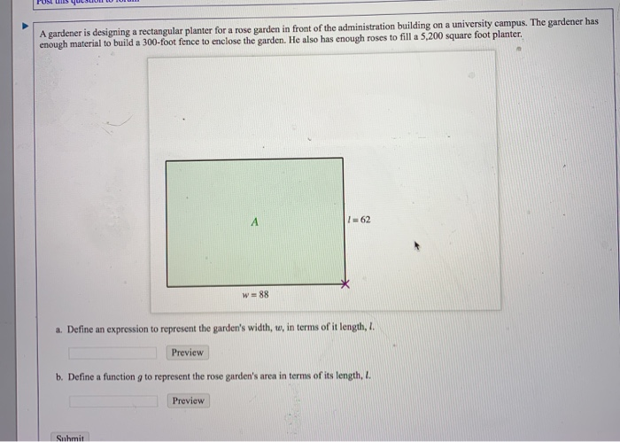 Solved FUS s A gardener is designing a rectangular planter | Chegg.com