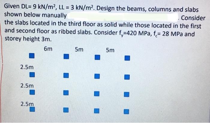 Given DL=9kN/m2,LL=3kN/m2. Design the beams, columns | Chegg.com