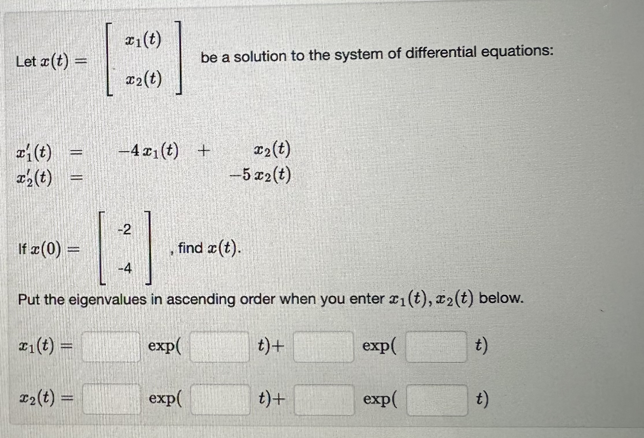 Solved Let x(t)=[x1(t)x2(t)] ﻿be a solution to the system of | Chegg.com