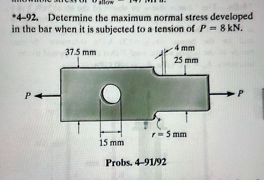 Solved *4-92. ﻿Determine the maximum normal stress developed | Chegg.com