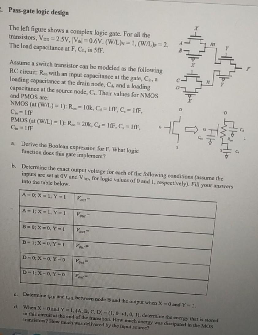 Solved 2. Pass-gate logic design The left figure shows a | Chegg.com