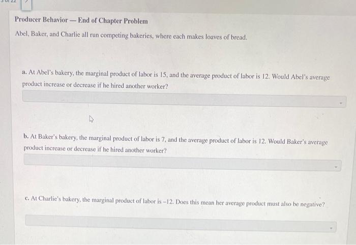 Solved Producer Behavior -- End of Chapter Problem Abel, | Chegg.com