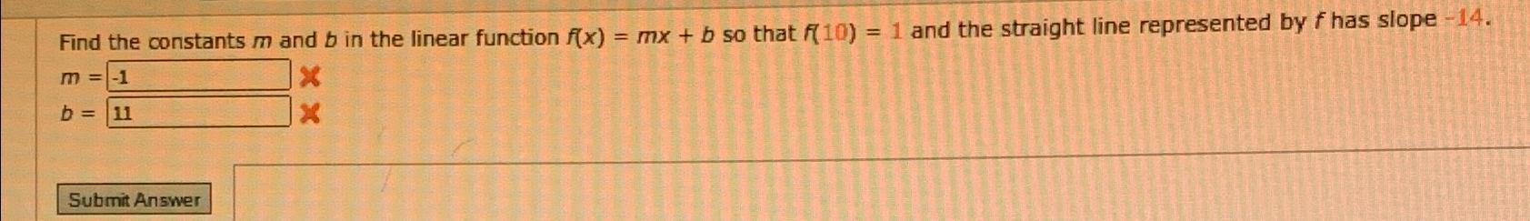 Solved Find the constants m ﻿and b ﻿in the linear function | Chegg.com