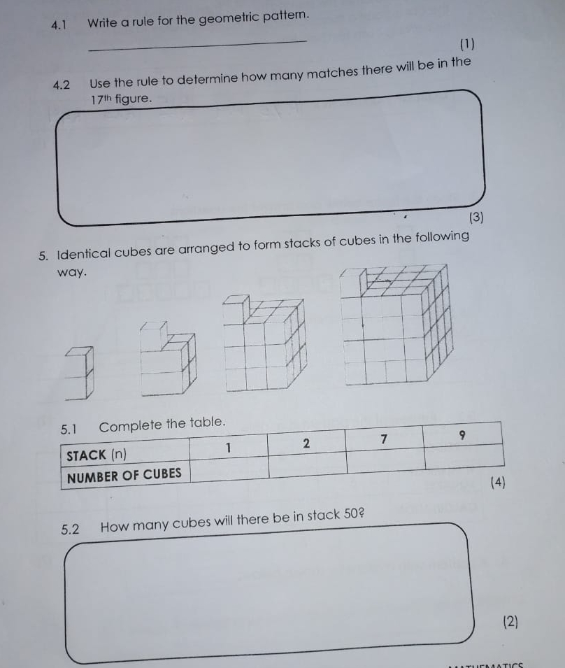 Solved 4.1 ﻿Write a rule for the geometric pattern.(1)4.2 | Chegg.com