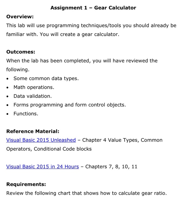 Solved Assignment 1 - Gear Calculator Overview: This lab | Chegg.com