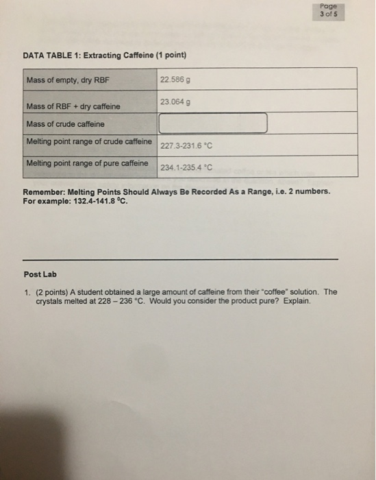 Extraction of Caffeine Report Sheet Pre-lab: | Chegg.com