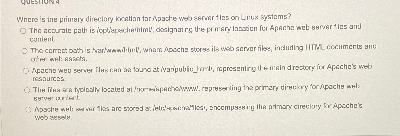Solved Where is the primary directory location for Apache | Chegg.com