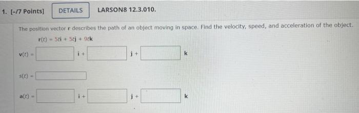 Solved I7 Points Larson8 123010 The Position Vector R 9403
