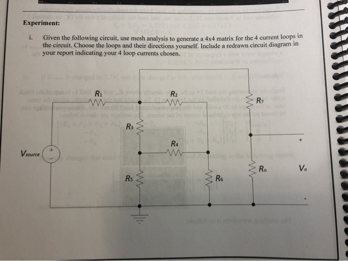 Solved Experiment: i. Given the following circuit, use mesh | Chegg.com