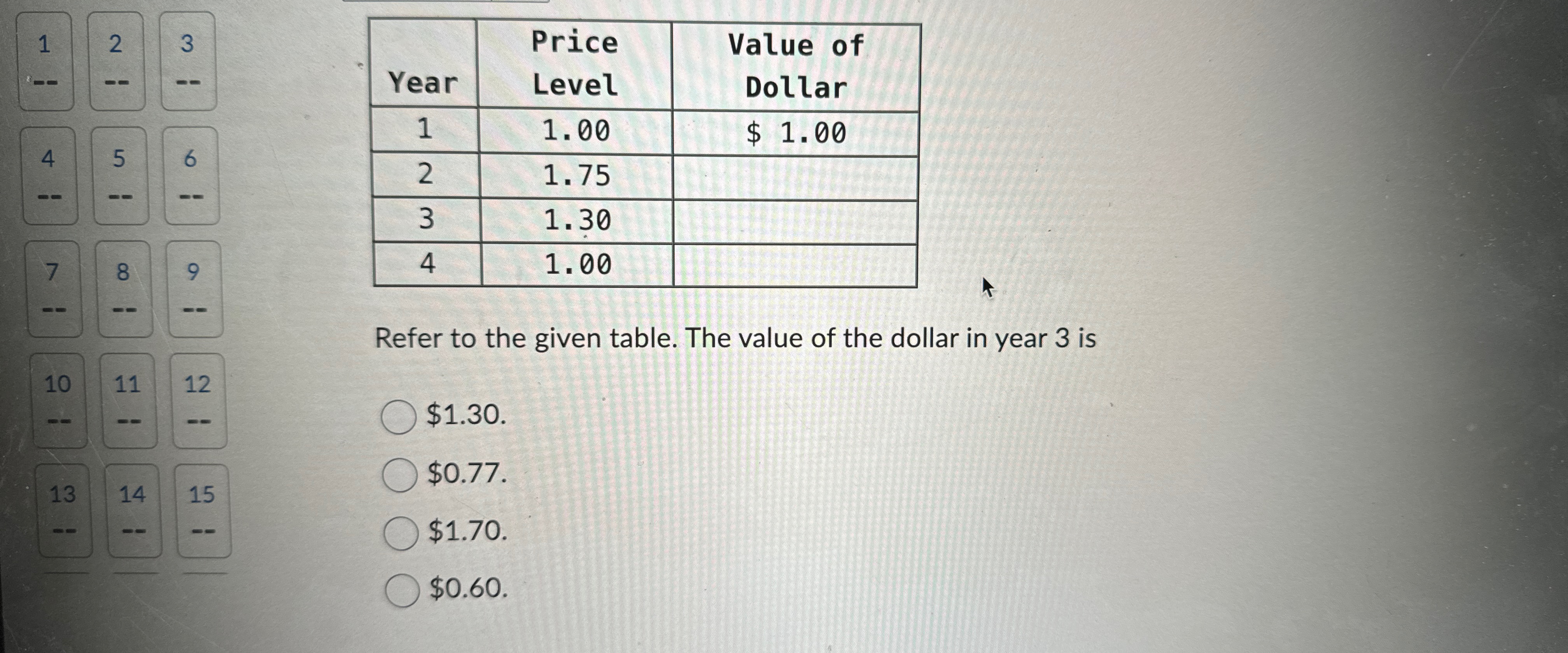 Solved --Refer to the given table. The value of the dollar | Chegg.com