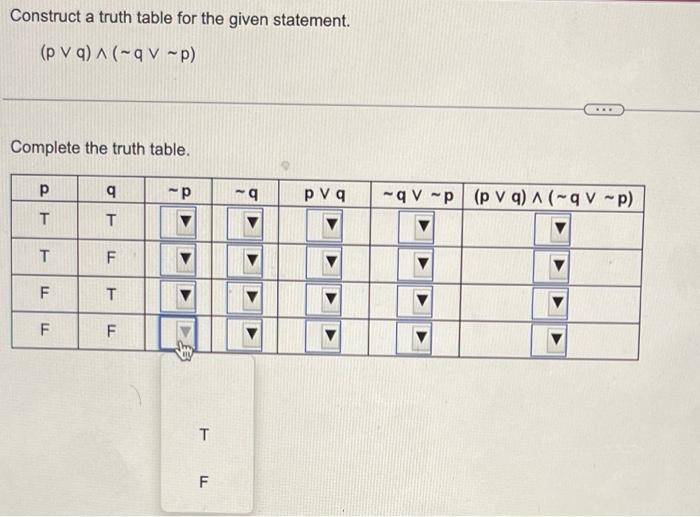 Solved Construct a truth table for the given statement. | Chegg.com