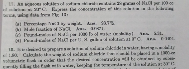Solved 1.An aqueous solution of sodium chloride contains 28 | Chegg.com