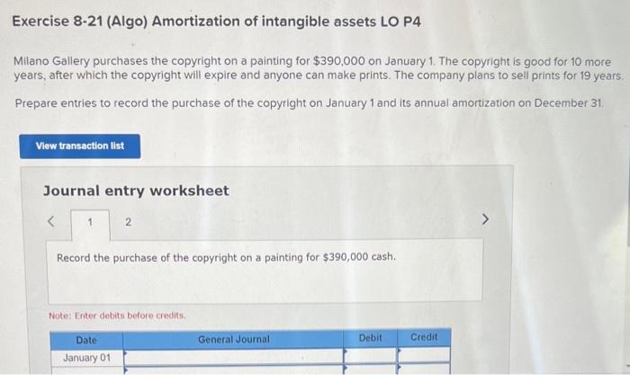 Solved Exercise 8−21 (Algo) Amortization of intangible | Chegg.com