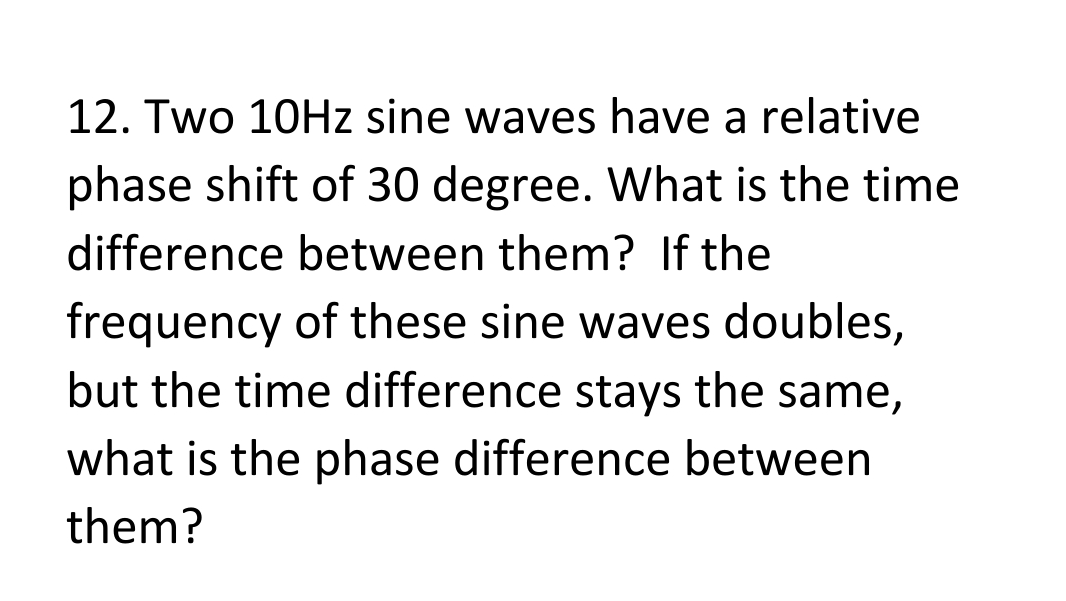 Solved 12. Two 10 Hz sine waves have a relative phase shift | Chegg.com