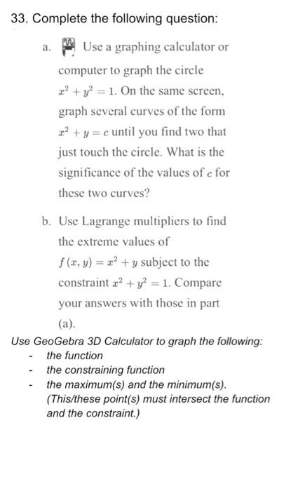 Solved 33. Complete the following question: a. W Use a | Chegg.com