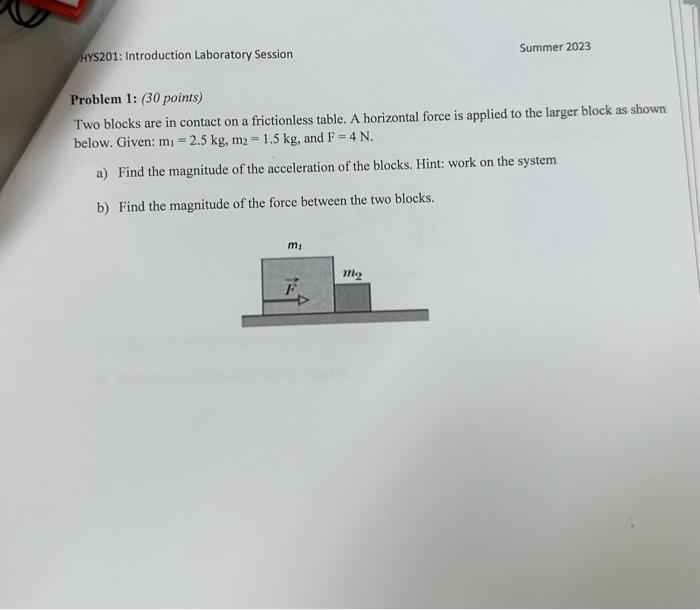 Solved Problem 1: (30 points) Two blocks are in contact on a | Chegg.com