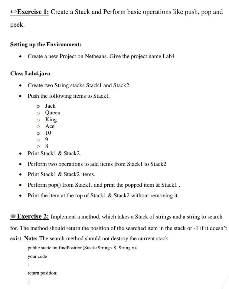 Solved Exercise 1: Create a Stack and Perform basic | Chegg.com
