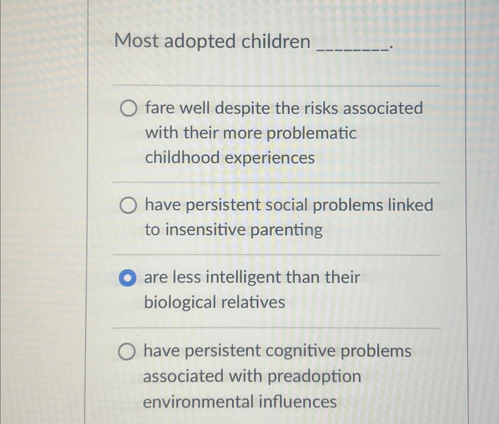 Solved Most adopted childrenfare well despite the risks | Chegg.com