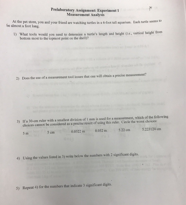 Solved Prelaboratory Assignment: Experiment1 Measurement | Chegg.com
