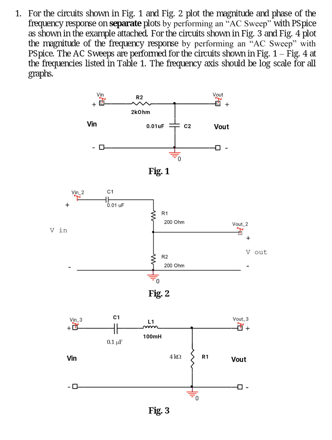 Solved 1. For the circuits shown in Fig. 1 and Fig. 2 plot | Chegg.com