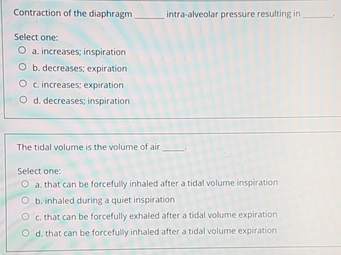 Solved Contraction of the diaphragm intra-alveolar pressure | Chegg.com