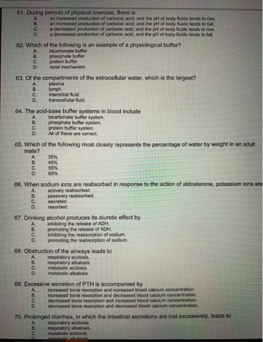 Solved 51. Transcellular fluid includes the water and | Chegg.com