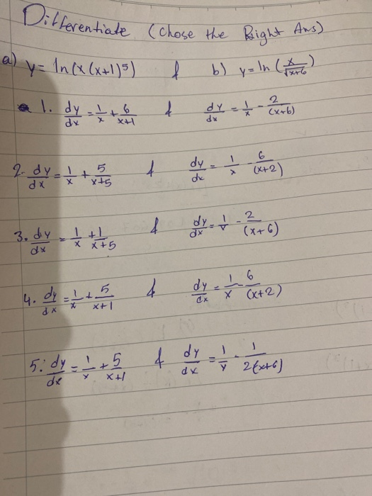 Solved Differentiate a) - In (x(x+1)=) (chose the Right Ans) | Chegg.com