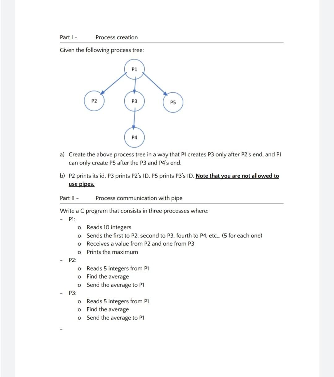 Solved Part I - Process creation Given the following process | Chegg.com