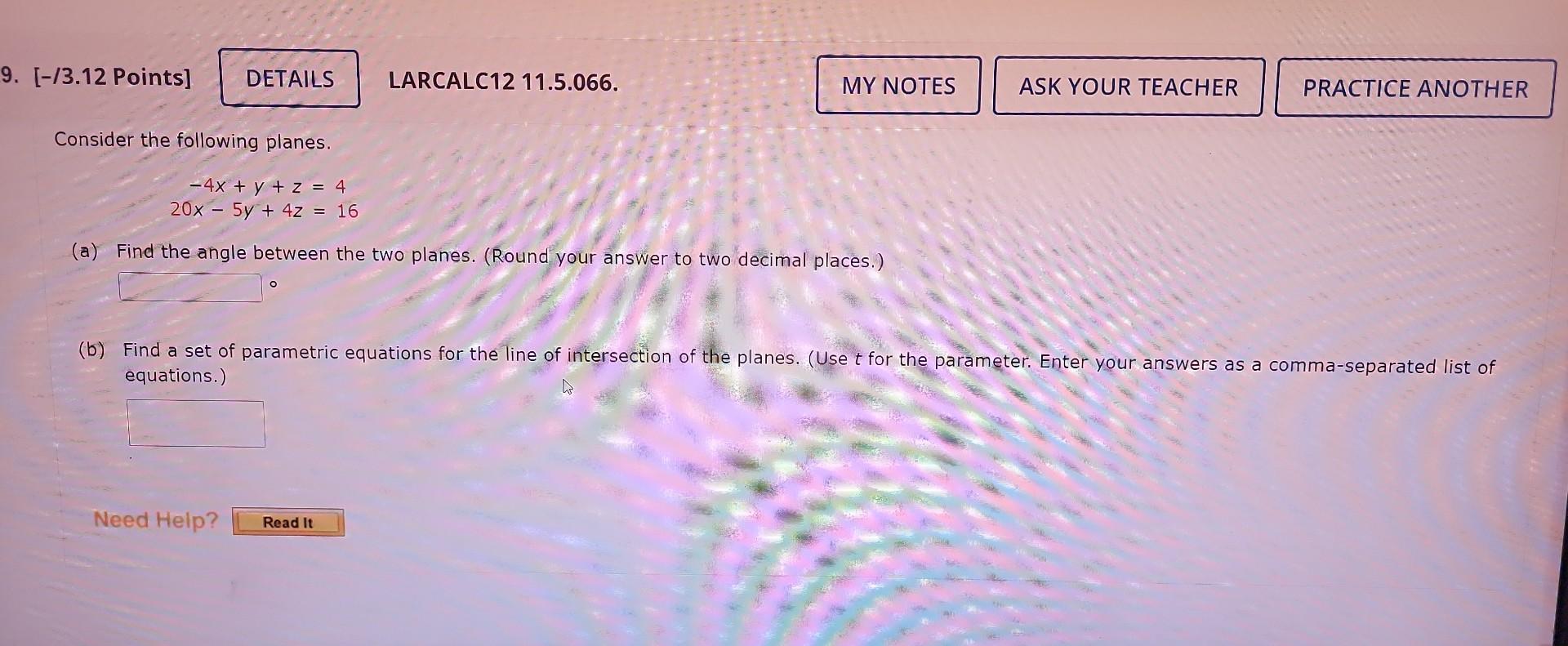 Solved Consider the following planes. −4x+y+z20x−5y+4z=4=16 | Chegg.com