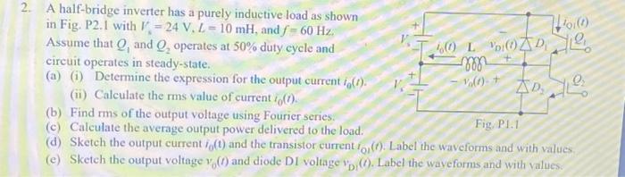 2. A half-bridge inverter has a purely inductive load | Chegg.com