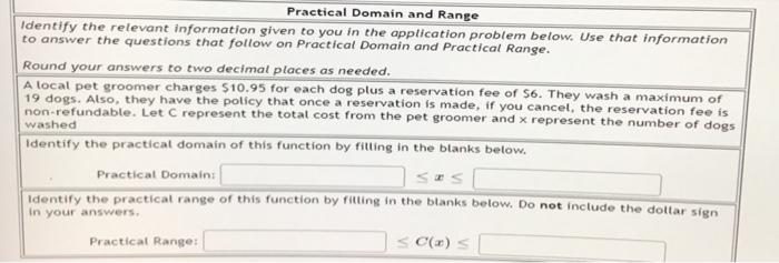 Solved Practical Domain and Range Identify the relevant | Chegg.com