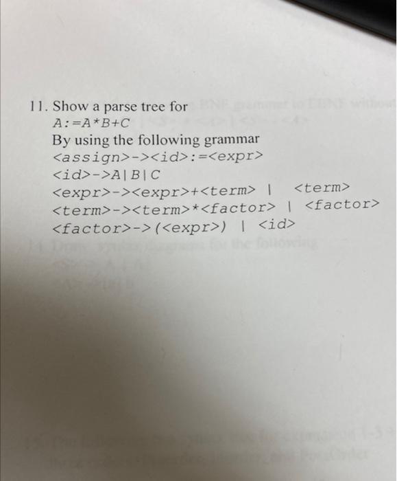 Solved 11. Show a parse tree for A:=A∗B+C By using the | Chegg.com