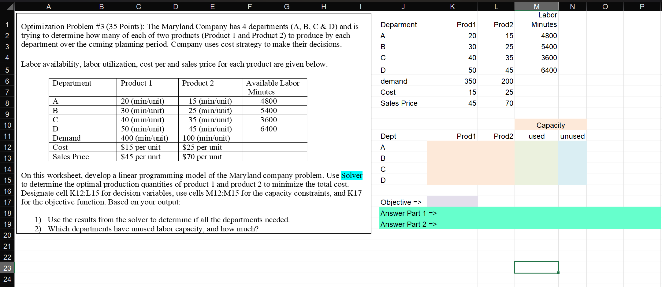 Solved Optimization Problem #3 (35 ﻿Points): The Maryland | Chegg.com