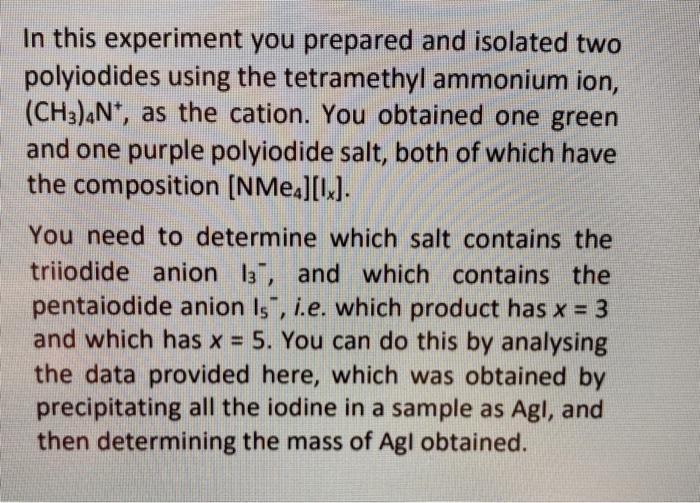 Solved In this experiment you prepared and isolated two | Chegg.com