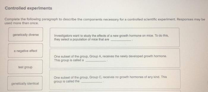 Solved Controlled experiments Complete the following | Chegg.com